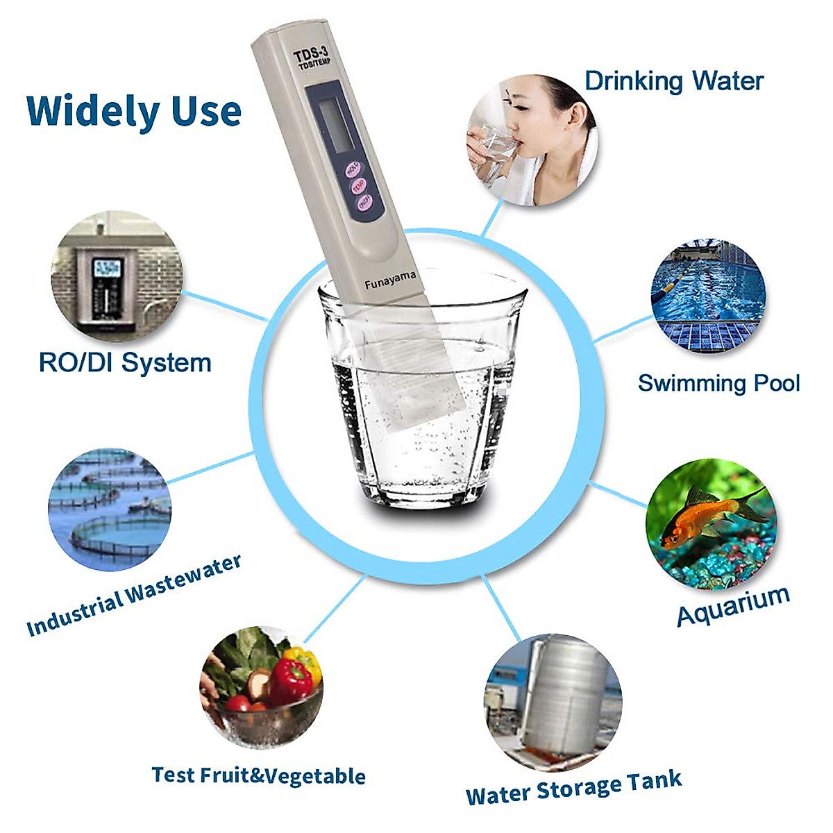 Water Quality Tester, Accurate and Reliable, EC Meter & Temperature Meter 3 in 1, 0-9990 ppm, Funayama tds Meter Digital Water Tester for Drinking Water, Aquariums, etc