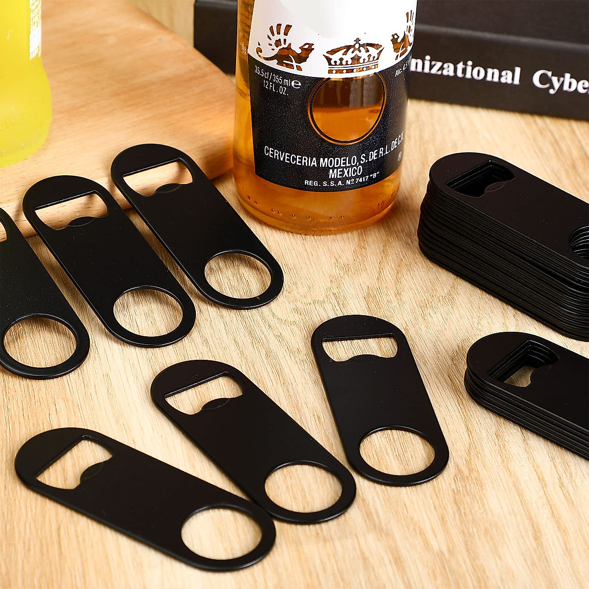50 Pcs Stainless Steel Flat Bottle Opener Heavy Duty Beer Opener Bartender Bar Key Soda Can Opener 3.4 x 1.3 Inches Small Speed Openers Beer Bottle Opener for Kitchen, Bar or Restaurant (Black)