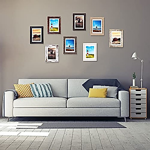 5x7 Picture Frames Set of 8, Rustic Picture Frames Multi Wood Pattern, HD Plastic Cover (Plexiglass) Display Photos 4x6 with Mat or 5x7 Without Mat,Vertical and Horizontal Formats for Wall Hanging and Tabletop Display,Perfect for Rustic Home & Office Deco