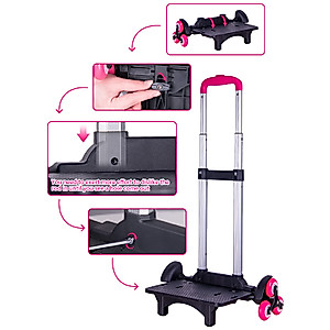 PROTAURI Backpack Trolley with 6 Wheels can Climb Stair, Foldable Rolling Luggage Cart, Adults/Student/Kid's Roller Attachment for School Bags/Backpacks