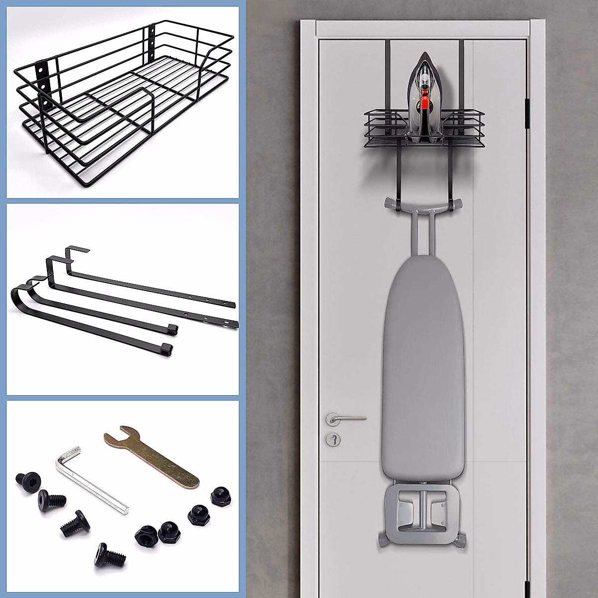 pelreame,Over The Door Ironing Board,Ironing Board Wall Mount,Ironing Board Hanger,Over The Door Ironing Board Holder,Iron Holder Wall Mount,Door Ironing Board,Laundry Room Organization and Storage