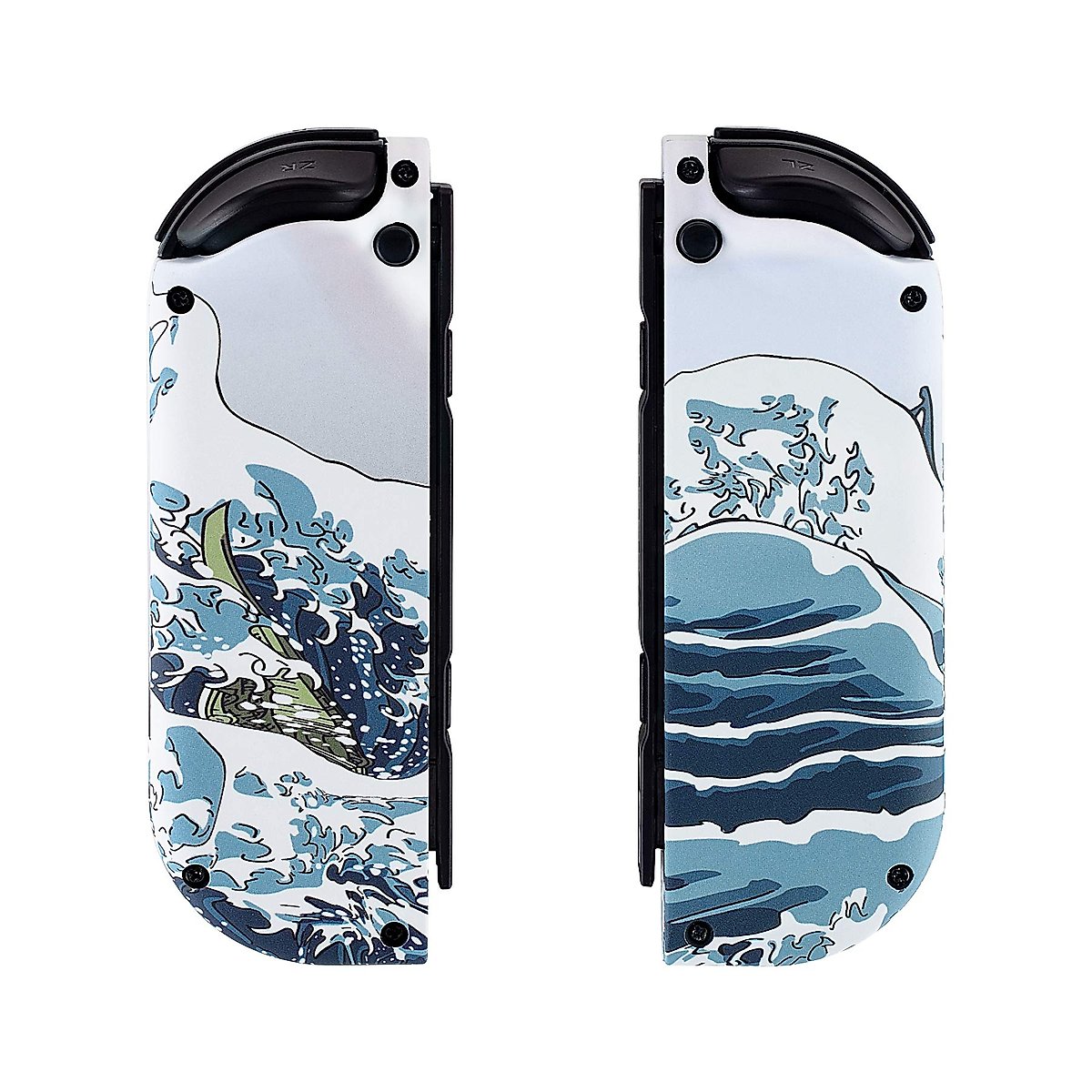 eXtremeRate DIY Replacement Shell Buttons for Nintendo Switch & Switch OLED, The Great Wave Soft Touch Custom Housing with Full Set Button for Joycon Handheld Controller - Console Shell NOT Included
