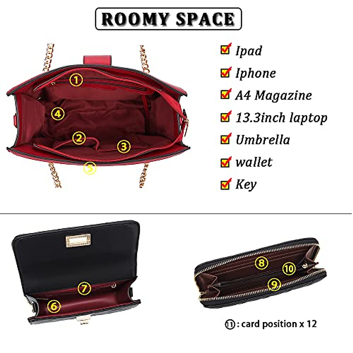 Fashion Handbags for Women Leather Satchel Purses Set Quilted Tote Shoulder Bag for work/gift (8691-Pk)