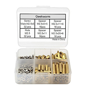 Geekworm Raspberry Pi DIY Kit 132pcs M2.5 Series Hex Brass Spacer/Standoff + Nuts + Screws Kit & 8pcs 2x20 40 Pin Stacking Female Header Kit for Raspberry Pi 4B/3B+/3B/2B/B+/A+/Zero(Zero W)