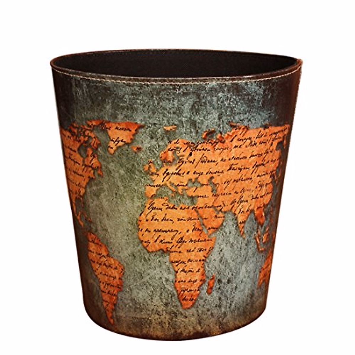 JUWA Wastebasket, Sam Young European Style World Map Pattern PU Leather Paper Basket Trash Can Dustbin Garbage Bin.