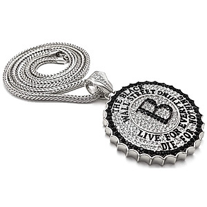 GWOOD Black Wall Street Pendant with Crystal Rhinestones and Silver Color 36 Inch Franco Necklace