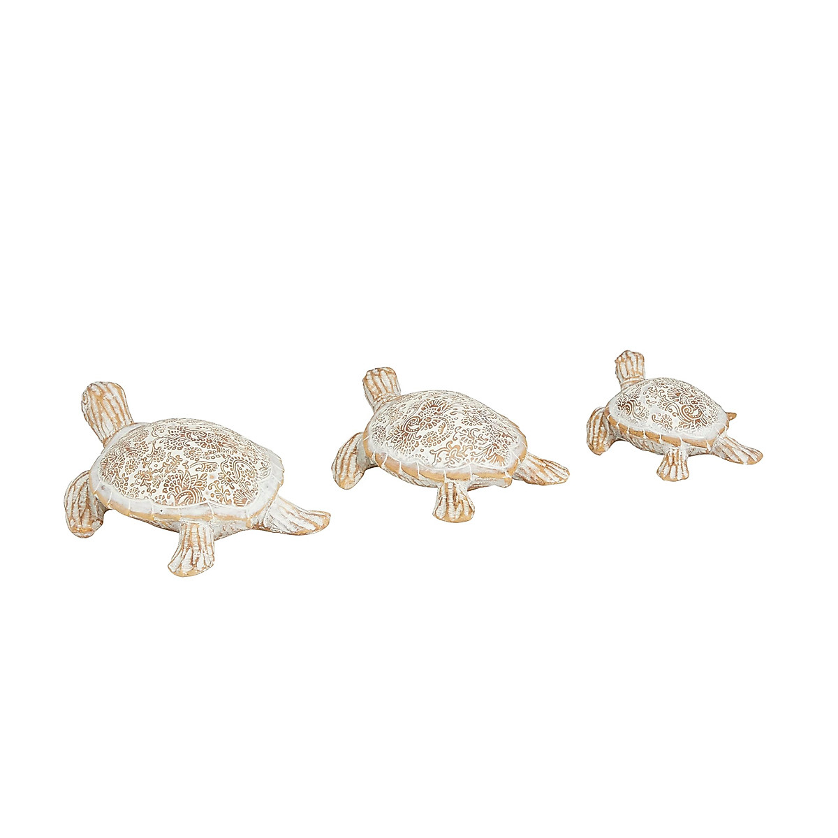 Deco 79 Polystone Turtle Decorative Sculpture Home Decor Statues, Set of 3 Accent Figurines 9", 8", 7"W, Beige