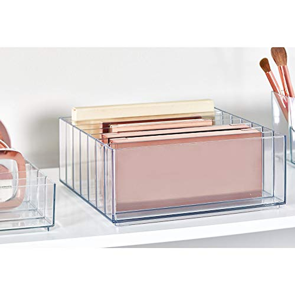 iDesign 42870 Clarity BPA-Free Plastic Divided Wide Makeup Palette Organizer, 8.1" x 8.1" x 3.7"