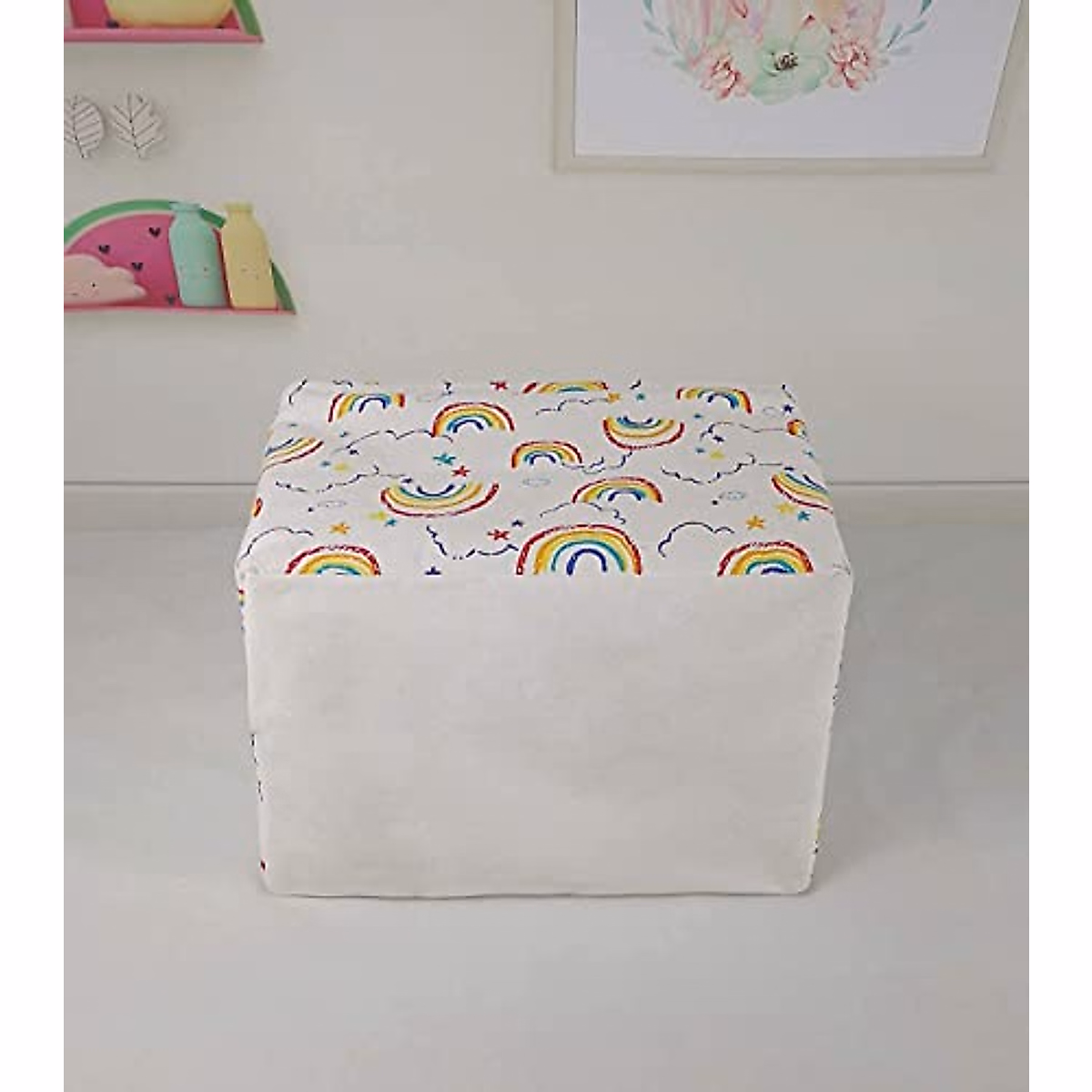 HUAYEE Colorful Rainbow Rectangular Storage Bin Shelf Basket Canvas Fabric Toy Box,Waterproof Coating Nursery Hamper with Handles,Gift Basket for Home,Office,Clothes,Books(Rainbow)