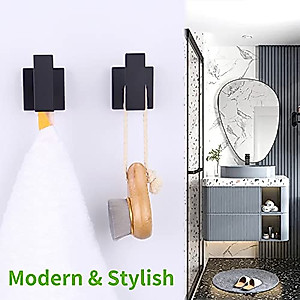 Angle Simple Bathroom Towel Hook 2 PCS, Stainless Steel Bath Towel Holder, Hand Towel Rack, Heavy Duty Square Robe Hook Wall Mount, Matte Black