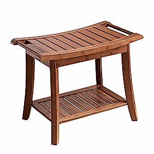 Forevich Shower Bamboo Bench Seat with Storage Shelf, Bath Shower Stool for Adults Inside Shower Seat Dark