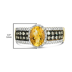 LE VIAN 14K Yellow Gold Oval Citrine & 1/2 Cttw White/Chocolate Diamond Engagement Ring (H-I & Fancy Brown Color, SI1-SI2 Clarity)- Size 7