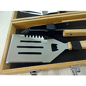 BBQ SET 5 tools | Custom engraved/personalized grilling set with 5 useful Barbeque grilling tools | Barbecue Utensils Gifts for Men & Women | In natural bamboo case | Grill Utensils Set for Dad