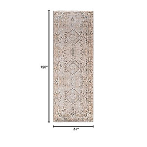 Livabliss Kemer Medallion Washable Runner Area Rug,2'7" x 10',Brown