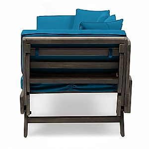 Christopher Knight Home Aldrich Outdoor Acacia Wood Expandable Daybed with Water Resistant Cushions, Dark Teal and Gray