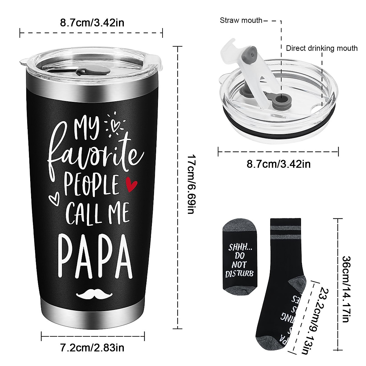 Papa Christmas Gifts from Grandkids Granddaughter Grandson Grandpa Birthday Gifts Idea for Granddad Grandfather Best Papa Ever Gifts for Father's Day Gift My Favorite Papa Tumbler + Socks (20oz Black)