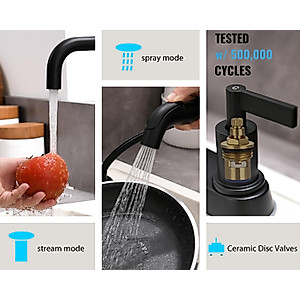 Kitchen Faucet with Sprayer, Black Kitchen Faucet, Matte Black Kitchen Sink Faucet, Stainless Steel Kitchen Sink Faucet with Side Sprayer, 3 or 4 Hole RV Utility Laundry Kitchen Faucets KMF028B