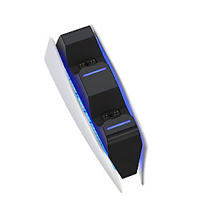 PS5 Controller Charging Station with Blue Light Bar, Fast Charging Type-C for Playstation 5 DualSense Controllers Charging (White)