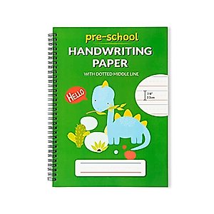 Learning Owl A4 Handwriting Practice Paper Notebook for Kids – Spiral Bind, Lined Paper with Dotted Midline for Preschool, Pre-K, Kindergarten - 100 Thick Ruled Pages for Alphabet and Number Writing