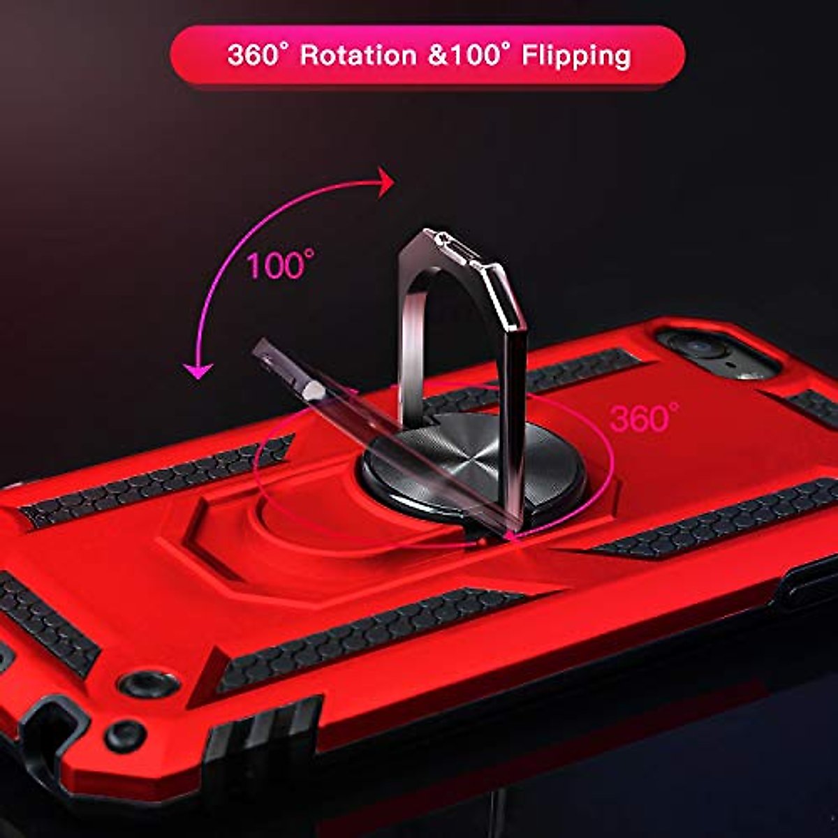 iPod Touch 7 Case, iPod Touch 6 Case with Car Mount,IDweel Hybrid Rugged Shockproof Protective Cover with Built-in Kickstand for iPod Touch 5 6 7th Generation, Red