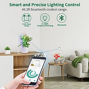 Diivoo Smart Grow Light for Indoor Plant Full Spectrum, Bluetooth LED Growing Lamp for Small Herb Garden, Automatic Timer, Stepless Dimming, Height Adjustable