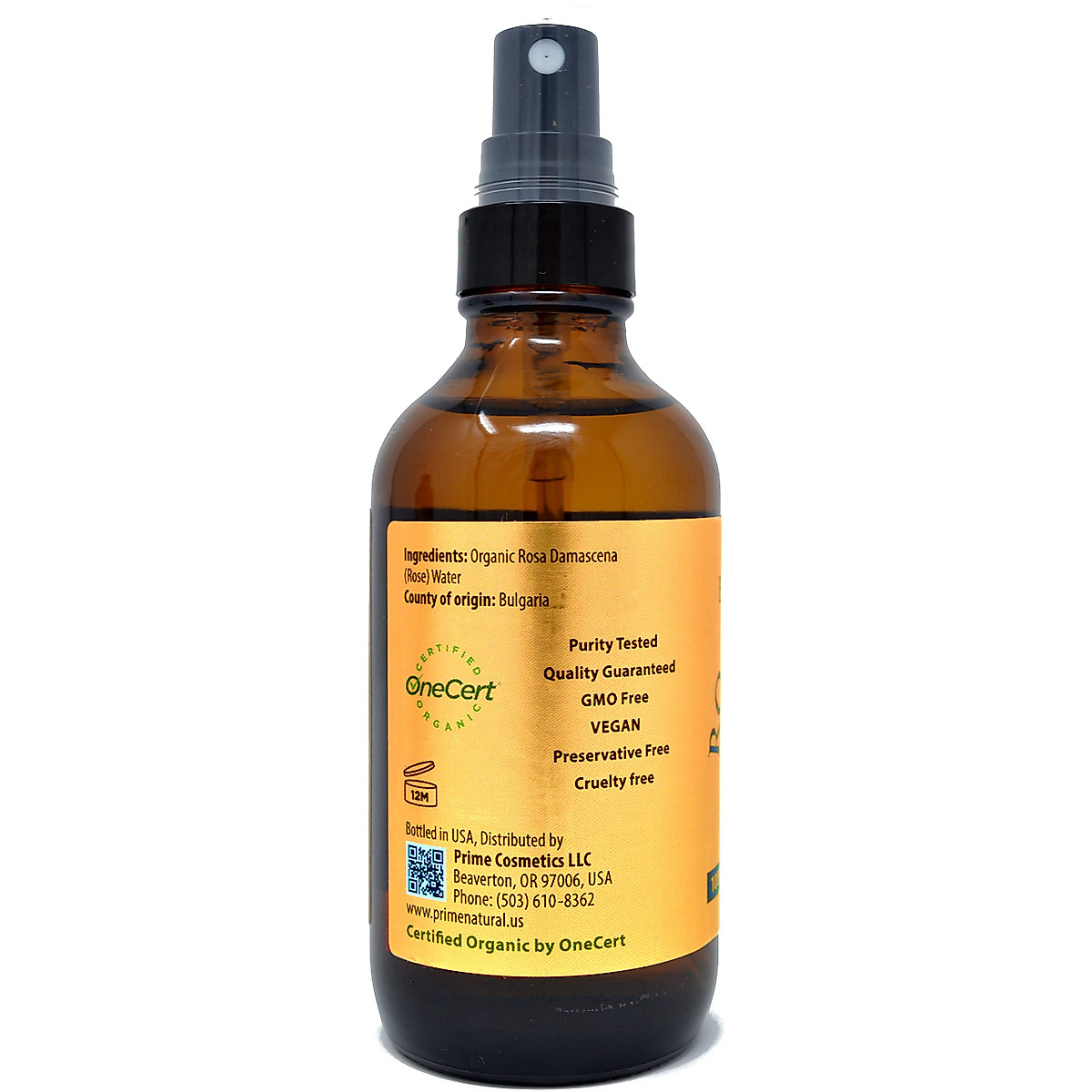 Rose Water Spray 4oz/120ml - USDA Certified Organic - Facial Toner, Hydrating Mist for Face & Hair - Bulgarian, 100% Pure, Natual, Preservative-Free, Moisturizer from Fresh Rose Petals