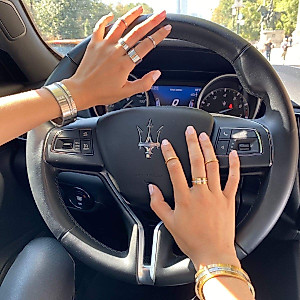 B.Tiff Yellow Gold Plated Stainless Steel Round 8-Stone 8mm Wide Promise Wedding Engagement Band Love Ring Fashion Jewelry for Women Men Unisex, Size 7