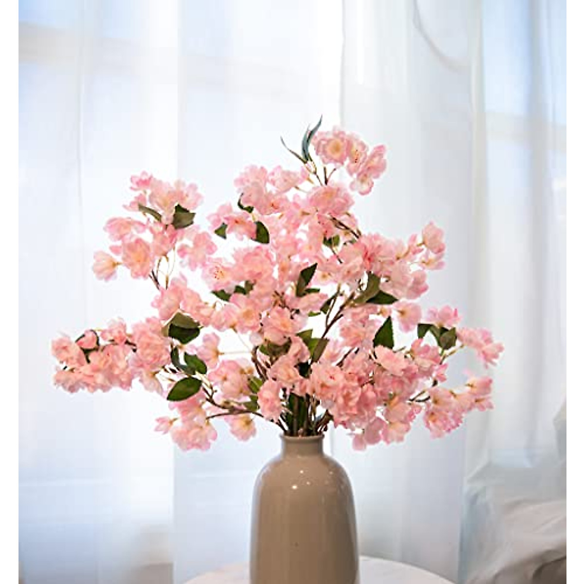 MJFloria Artificial Silk Cherry Blossom Flowers Branches, Faux Cherry Peach Tree, Plum Boutique for Vase Centerpiece Floor Arrangements, Home Decoration, Wedding, Party – 36” Long Tall Stems, Pink