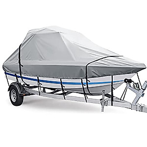 Wakeboard Tower Boat Cover, Heavy Duty 100% Waterproof Over The Tower Cover for V-Hull Fishing Tournament Boat w/Ski Wakeboard Tower Boat Cover (25′-27′L,Up to 116″W, Grey)