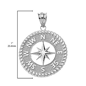 .925 Sterling Silver Navigation Compass 1” Pendant