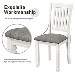 Merax 7-Piece Dining Table Set with 6 Upholstered Chairs, Neoclassical Style Wood Kitchen Dining Table with Shaped Legs, Kitchen Furniture Set for Family (Grey+White)