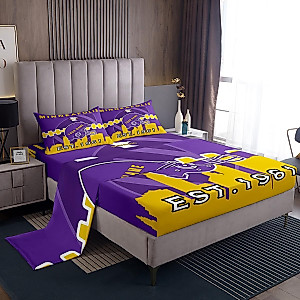 Erosebridal Customized Football Bed Sheets Set for Boys,American Football Sheet Set Twin,American Football City Sheets,Sports Flat Fitted Sheet with 1 Pillowcase,Orange Purple(Minnesota)
