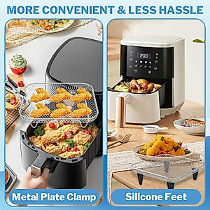 Air Fryer Accessories with 8pcs Foot Cover - 8" Square 3 Stackable Dehydrator Racks Fits 5.8 QT Air Fryer Racks for Cosori, Instant Vortex, Nuwave Air Fryer, Ninja Foodi Grill 304 Stainless Steel