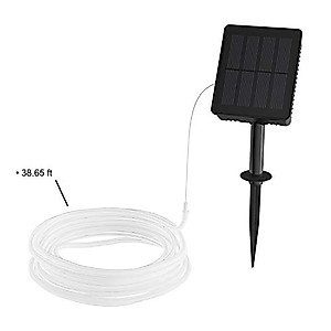 Pure Garden 50-LG1009 Outdoor Rope Solar Powered Cable String 100 LED Lights with 8 Modes for Patio, Backyard Garden, Events (Warm White)