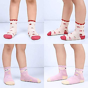 LAISOR 12 Pairs Assorted Non-Skid Ankle Cotton Socks with Grip For Kids Toddlers Baby Girls