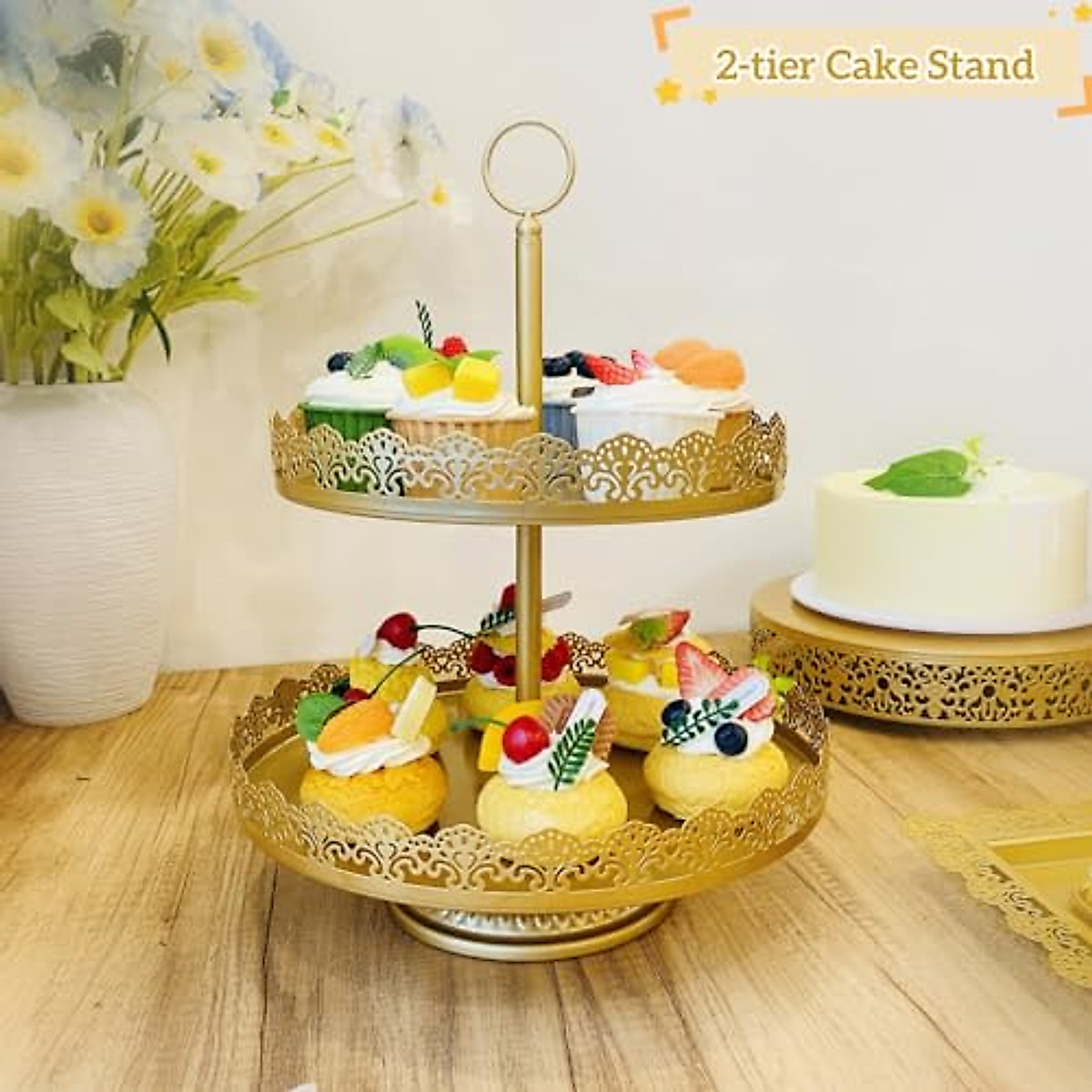 4 Pcs Gold Cake Stands Set, Cake Pedestal Display Table Tiered Cupcake Holder Candy Fruit Dessert Plate Decorating for Wedding Birthday Party Baby Shower Celebration (Gold Metal/ 4 Pcs Cake Stands)