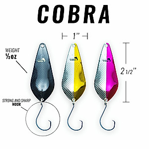 ETIC Cobra 2.5", ½oz Fishing Spoons Kit 100% Made of Brass, 3 pcs Fishing Lures, Tackle, Hooks, Baits, Spinning, Casting, Trolling for Trout, Salmon, Pike, Walleye, Bass and Mores