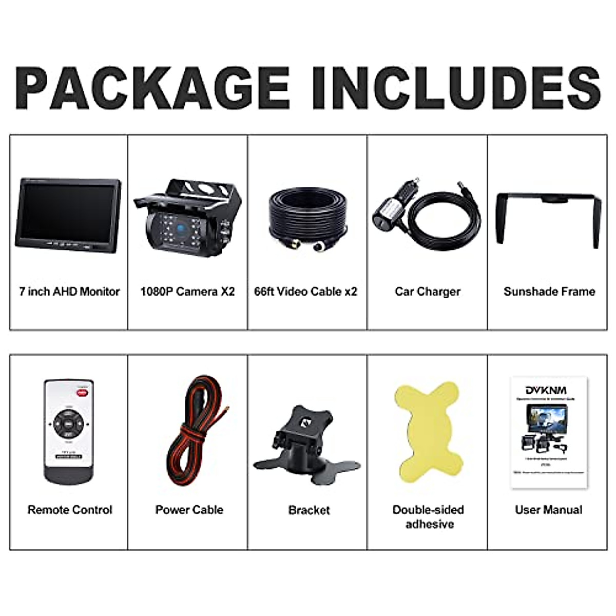 DVKNM Upgrade Dual Backup Camera Monitor Kit 7'' HD 1080P IP69 Waterproof Rearview Reversing Rear View Camera Monitor for Truck Trailer Semi-Trailer Box Truck RV Pickup Truck Easy Installation (TZ102)