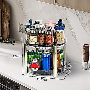 2 Tier Lazy Susan Turntable, Clear Spice Rack Organizer, Perfume Organizer, 360°Rotating Condiment Organizer, Farmhouse Tiered Tray Decorative Trays, for Cabinet, Pantry, Kitchen, Bathroom
