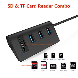 Cateck USB 3.0 HUB, Bus-Powered USB 3.0 3-Port Aluminum Hub with 2-Slots Card Reader Combo for iMac, MacBook Air, MacBook Pro, MacBook, Mac Mini, PCs and Laptops, Black