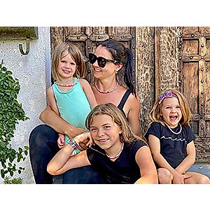 ARATLENCH Heishi Surfer Necklaces Bracelets –Colorful Vinyl Disc Beads Love Necklace Boho Rainbow Stack Stretch Friendship Bracelet Necklaces Set for Women