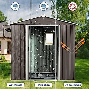 FRANSOUL 8ft x 4ft Outdoor Storage Shed with Lockable Sliding Doors,Metal Tool Shed with Anchorsï¼ŒHooks and Shelf, Garden Shed Organizer for Yard Patio Lawn Deck,Easy to Assemble,Gray