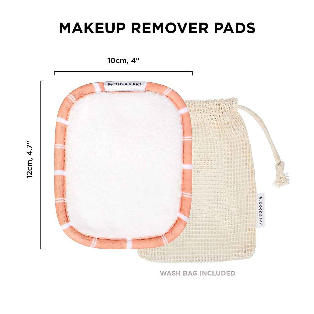 Dock & Bay Reusable Makeup Pads - Face & Skin Cleaner - Ultra Soft, Washable - 3 Pack with Included Wash Bag - (12x10cm) - Peppermint Pink