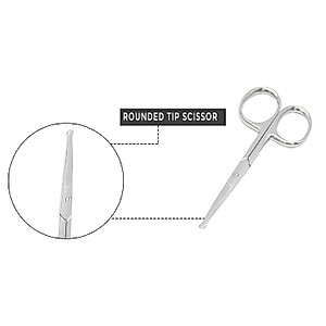 Melwey Rounded Stainless Steel Facial Hair Scissors/Safety Scissor for - Nose, Eyebrows, Facial Hair, Eyelashes, Moustache, Beard Trimming, Baby Nail.