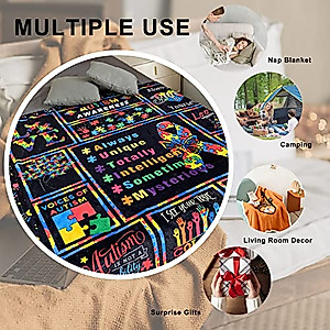 Autism Blanket Puzzle Cure Awareness Flannel Throw Gift for Childs Teens Adults Super Soft Snuggle Breathable Bed Sofa Couch Meaningful Colorful Foldable Unisex 150x200 Black 60x80