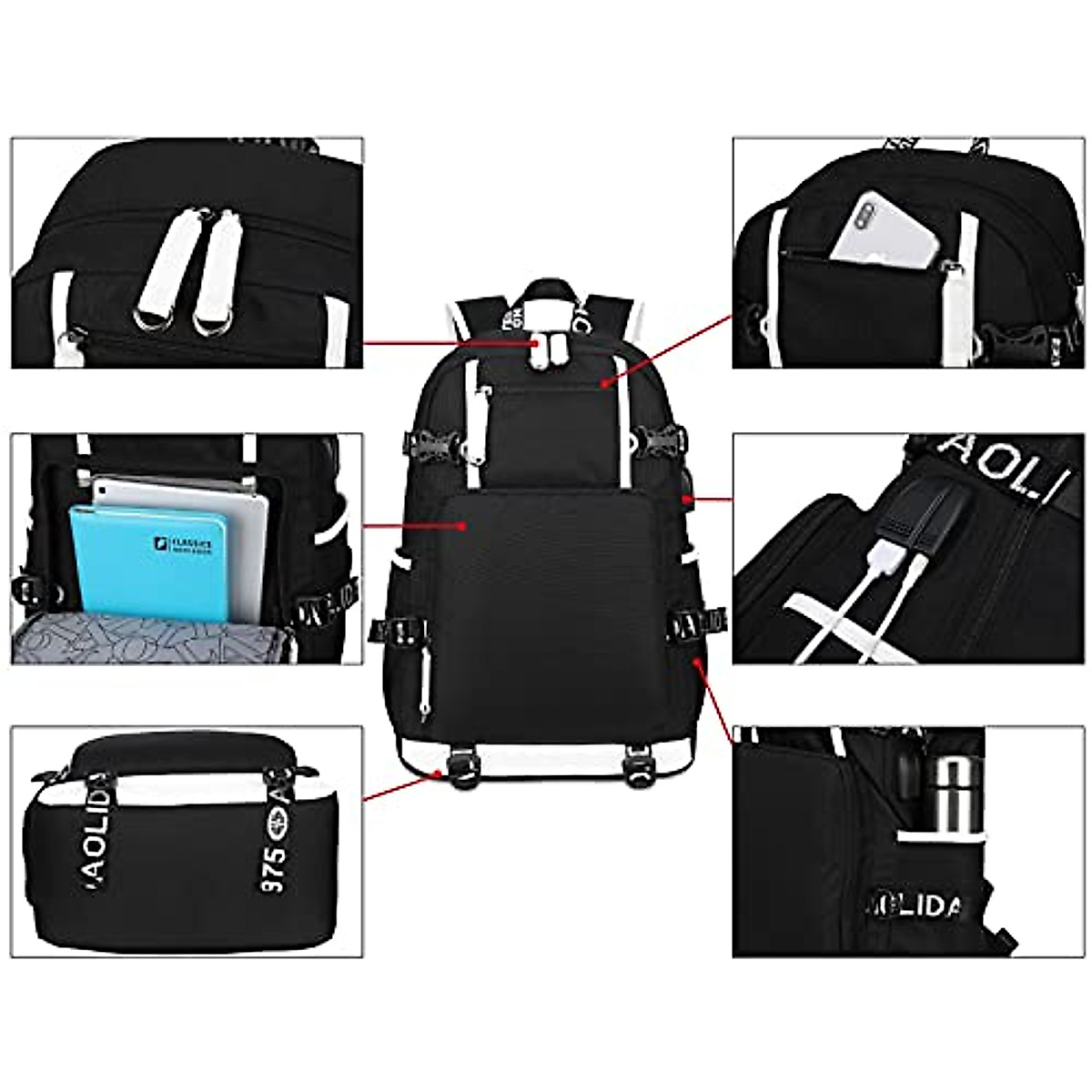 Roffatide Anime One Piece Laptop Backpack with USB Charging Port & Headphone Port Roronoa Zoro Rucksack with Printed Backpack for Men Women Graphic Travel Backpack