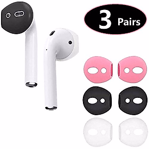 BLLQ AirPods Ear Tips Ear Gels Anti-Slip Earuds Cover Silicone Compatible with AirPods 2 & AirPods 1 or EarPods 【 Fit in The Charging Case 】 3 Pairs White/Black/Pink