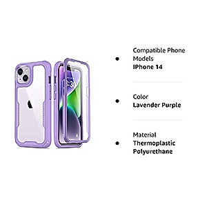 FUNMIKO iPhone 14 Case with Screen Protector,Mili-Grade Heavy Duty Protection Pass 21ft. Drop Tested Durable Slim-fit Clear Cover Protective Phone Case for Apple iPhone 14 6.1" Lavender Purple
