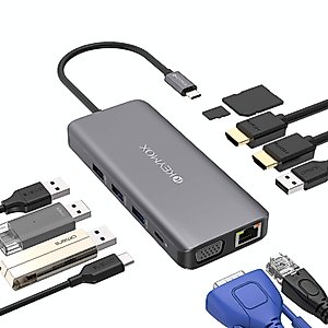 KEYMOX USB-C Laptop Docking Station, USB-C Hub, 11in1 Triple Display (Dual 4K HDMI&VGA) Type-C Adapter for HP Dell MacBook Pro and Windows (1Gbps Ethernet LAN, 100W PD, 4 x USB, SD TF Card Reader)