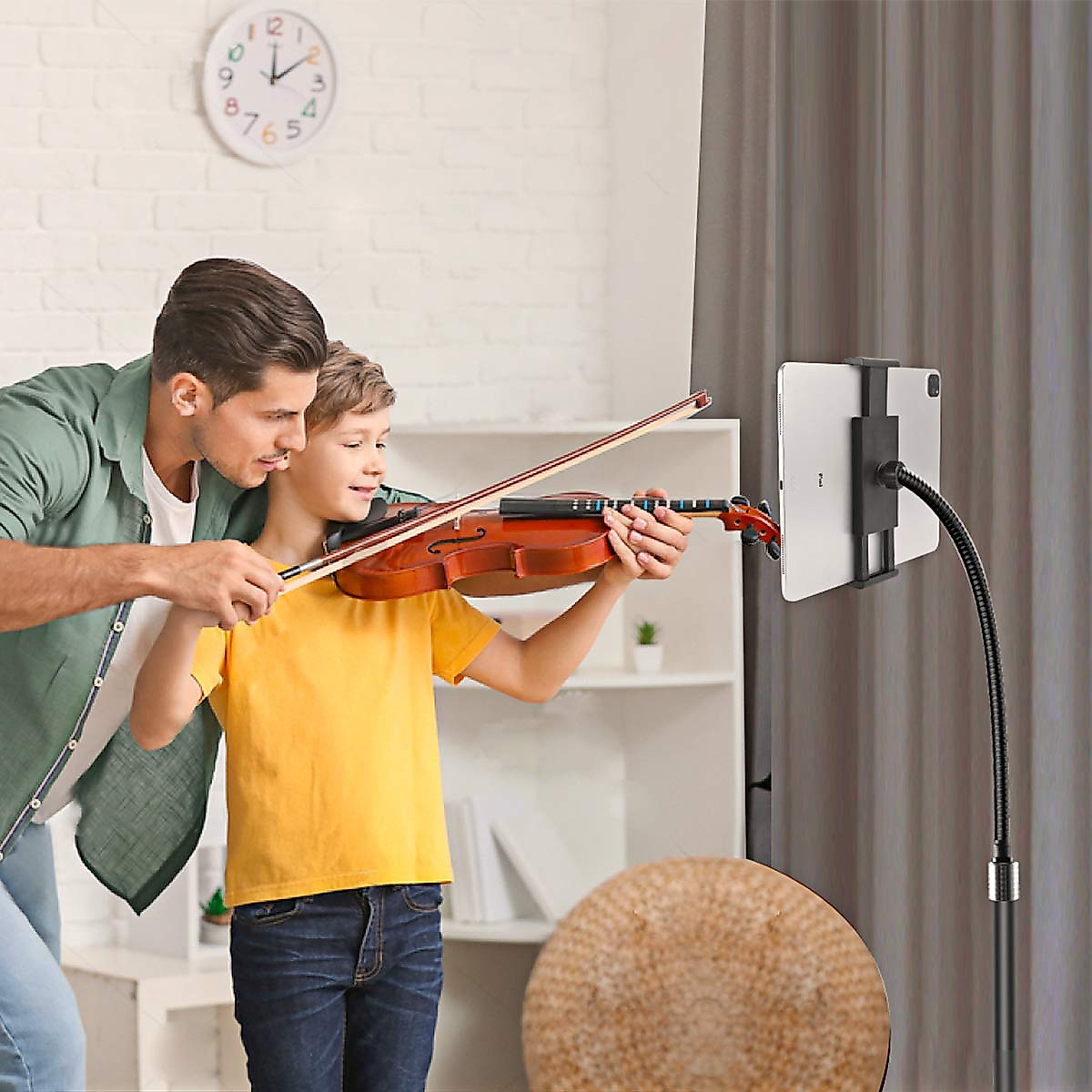 AICase Aluminium Adjustable Height Adjustable (91 cm - 137 cm) & 2.2 kg Stable Base with Gooseneck Compatible with iPad/Tablet from 4.6-13 Inches/Mobile Phone Holder Holder Floor Stand